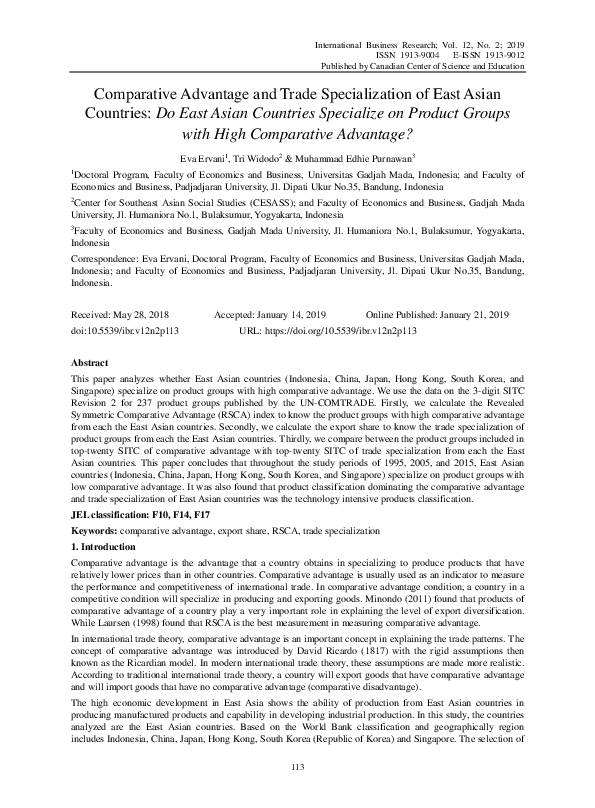 (PDF) Comparative Advantage and Trade Specialization of East Asian Countries: Do East Asian ...