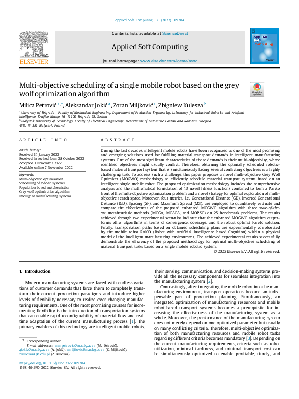 (PDF) Multi-Objective Scheduling of Single Mobile Robot Based on Grey Wolf Optimization Algorithm