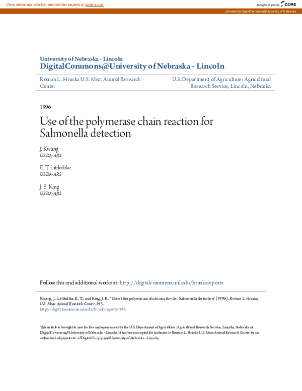 (PDF) Use of the polymerase chain reaction for Salmonella detection