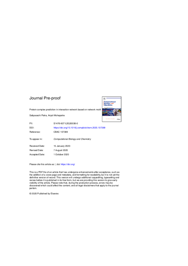 Pdf Protein Complex Prediction In Interaction Network Based On