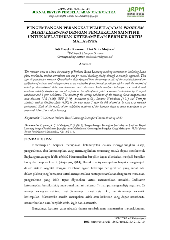 (PDF) Pengembangan Perangkat Pembelajaran Problem Based Learning dengan Pendekatan Saintifik ...