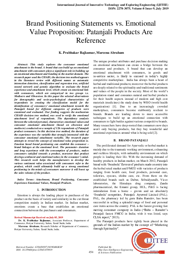 (PDF) Brand Positioning Statements vs. Emotional Value Proposition ...