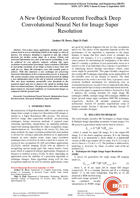 (PDF) A New Optimized Recurrent Feedback Deep Convolutional Neural Net for Image Super Resolution