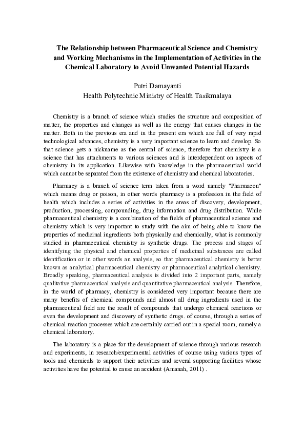 (DOC) The Relationship between Pharmaceutical Science and Chemistry and ...