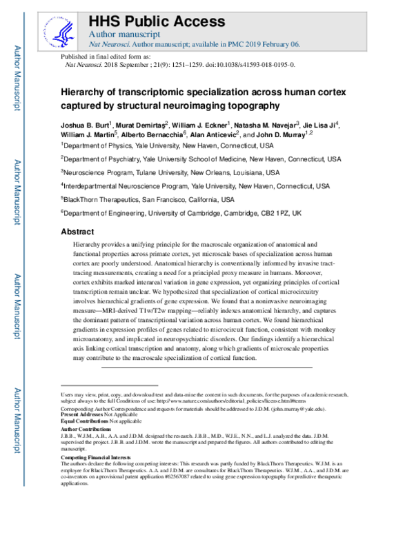 (PDF) Hierarchy of transcriptomic specialization across human cortex ...