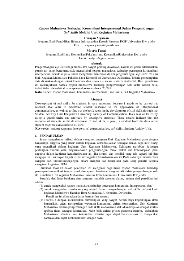 (PDF) Respon Mahasiswa Terhadap Komunikasi Interpersonal Dalam Pengembangan Soft Skills Melalui ...