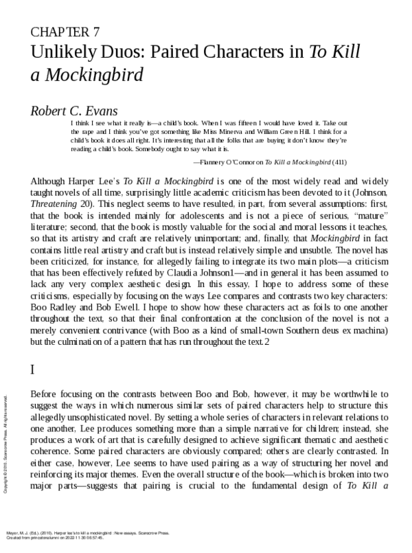 (PDF) Unlikely Duos: Paired Characters in To Kill a Mockingbird