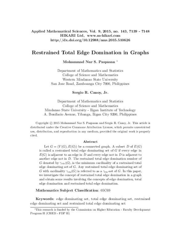 Pdf Restrained Total Edge Domination In Graphs Mohammad Nur