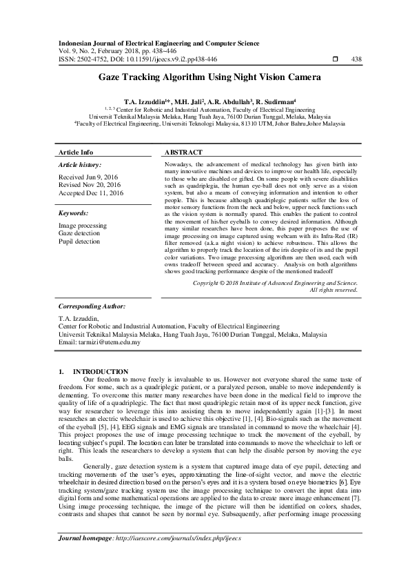 (PDF) Gaze Tracking Algorithm Using Night Vision Camera