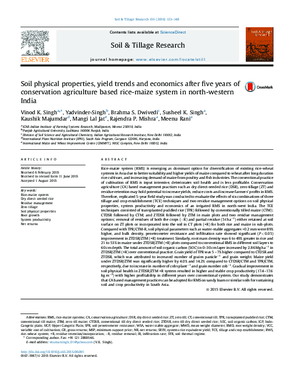(PDF) Soil physical properties, yield trends and economics after five years of conservation ...