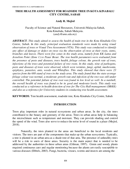 (PDF) Tree Health Assessment for Roadside Tree in Kota Kinabalu City ...