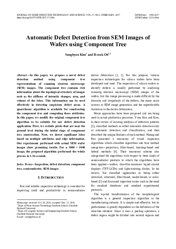 (PDF) Automatic Defect Detection from SEM Images of Wafers using Component Tree