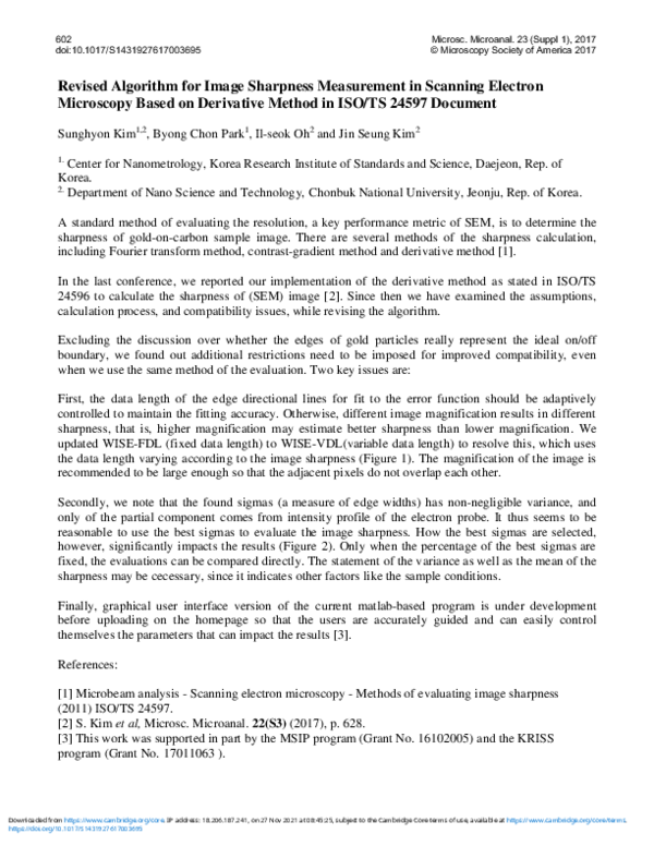 (PDF) Revised Algorithm for Image Sharpness Measurement in Scanning Electron Microscopy Based on ...
