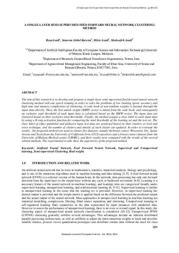Pdf A Single Layer Semi Supervised Feed Forward Neural Network