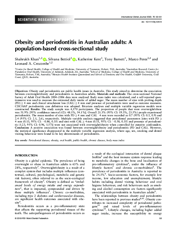 (PDF) Obesity and periodontitis in Australian adults: A population ...