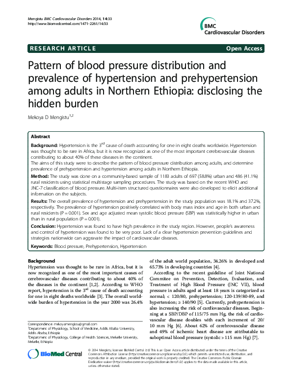 (PDF) Pattern of blood pressure distribution and prevalence of ...