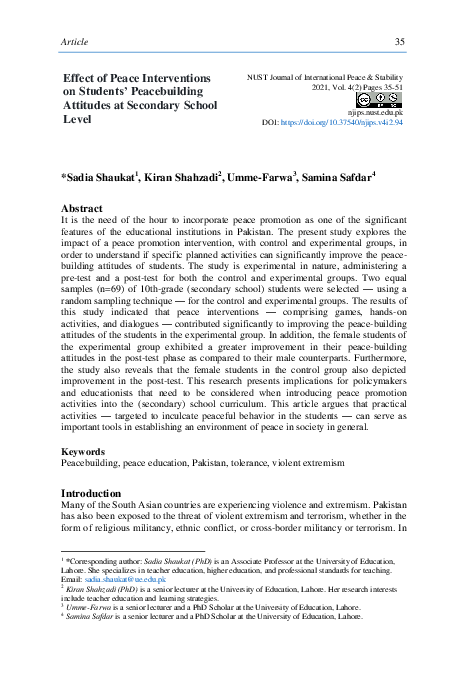 (PDF) Effect of Peace Interventions on Students’ Peacebuilding ...