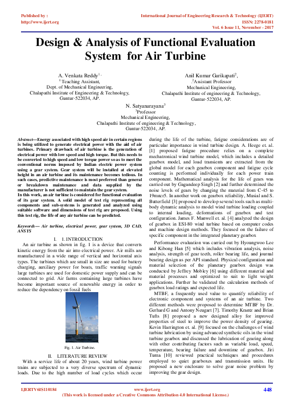 (PDF) Design & Analysis of Functional Evaluation System for Air Turbine