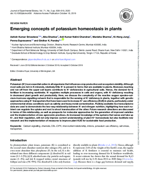 (PDF) Emerging concepts of potassium homeostasis in plants