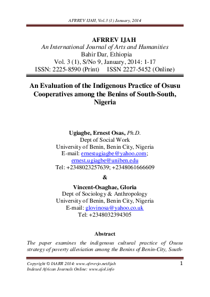 (PDF) An Evaluation of the Indigenous Practice of Osusu Cooperatives ...