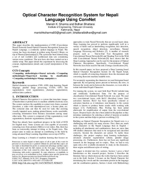 (PDF) Optical Character Recognition System for Nepali Language Using ConvNet
