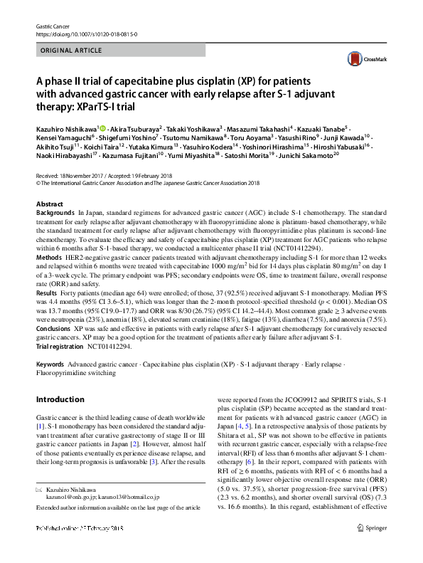 (PDF) A phase II trial of capecitabine plus cisplatin (XP) for patients with advanced gastric ...