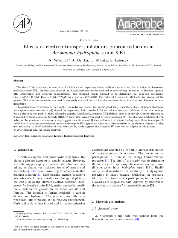 (PDF) Effects of electron transport inhibitors on iron reduction in ...
