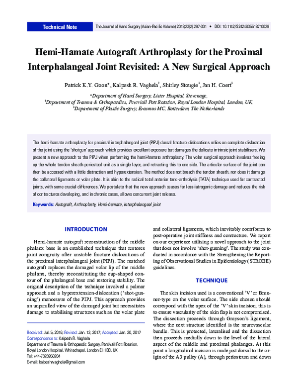 (PDF) Hemi-Hamate Autograft Arthroplasty for the Proximal ...