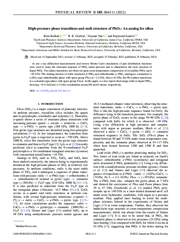 (PDF) High-pressure phase transitions and melt structure of PbO2 : An ...