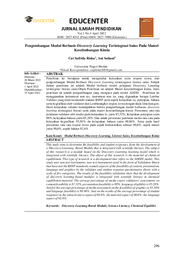 (PDF) Pengembangan Modul Berbasis Discovery Learning Terintegrasi Sains Pada Materi ...