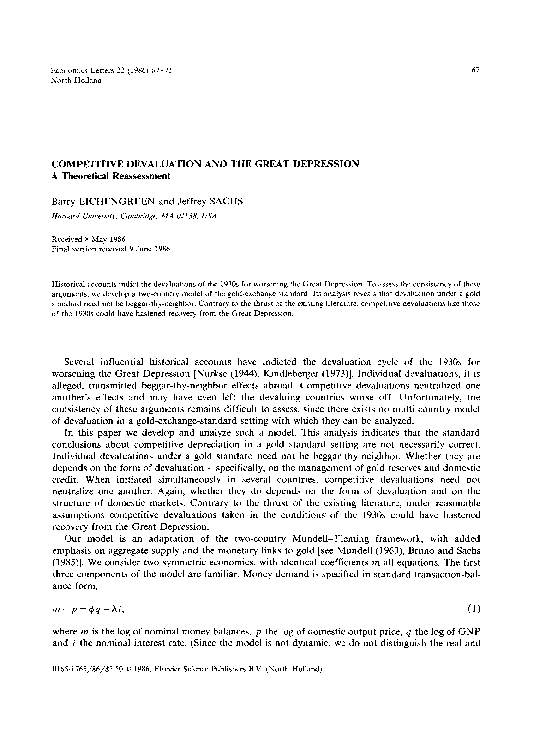 (PDF) Competitive devaluation and the Great Depression