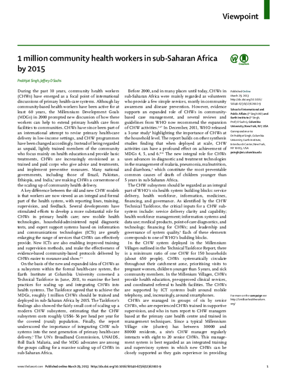(PDF) 1 million community health workers in sub-Saharan Africa by 2015
