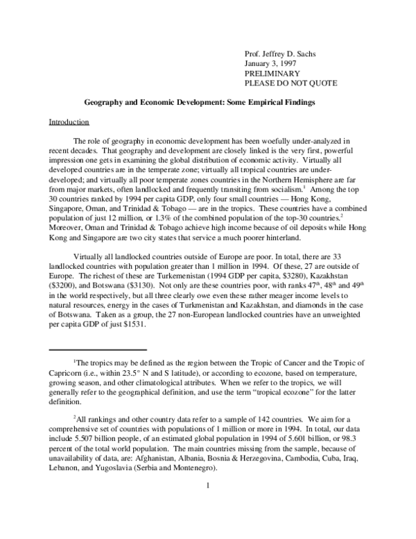 (PDF) Geography and Economic Development: Some Empirical Findings