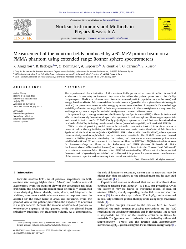 (PDF) Measurement of the neutron fields produced by a 62MeV proton beam ...