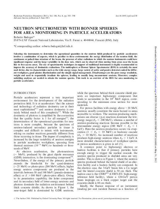 (PDF) Neutron spectrometry with Bonner Spheres for area monitoring in ...
