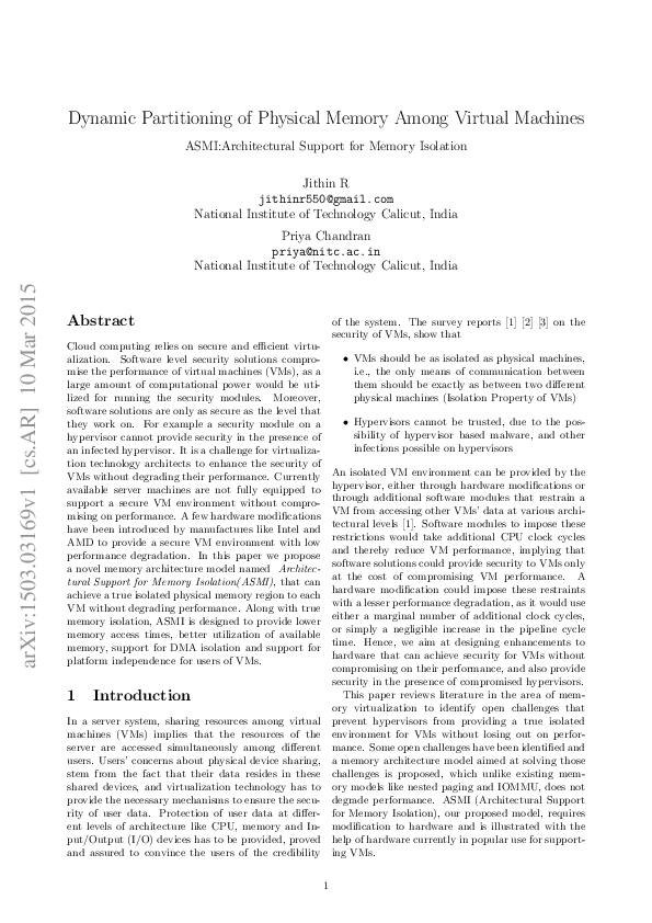 (PDF) Dynamic partitioning of physical memory among virtual machines