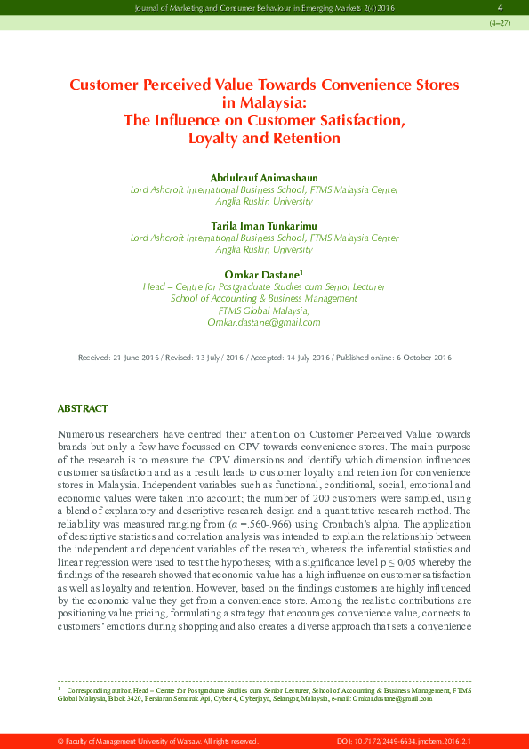 (PDF) Customer Perceived Value Towards Convenience Stores in Malaysia ...