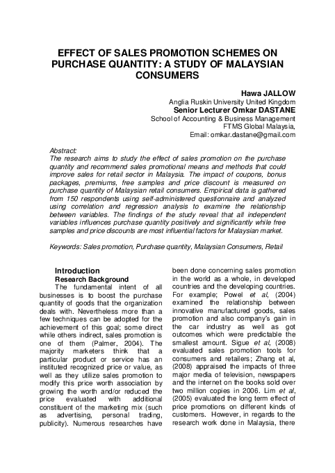 (PDF) Effect of Sales Promotion Schemes on Purchase Quantity: A Study ...