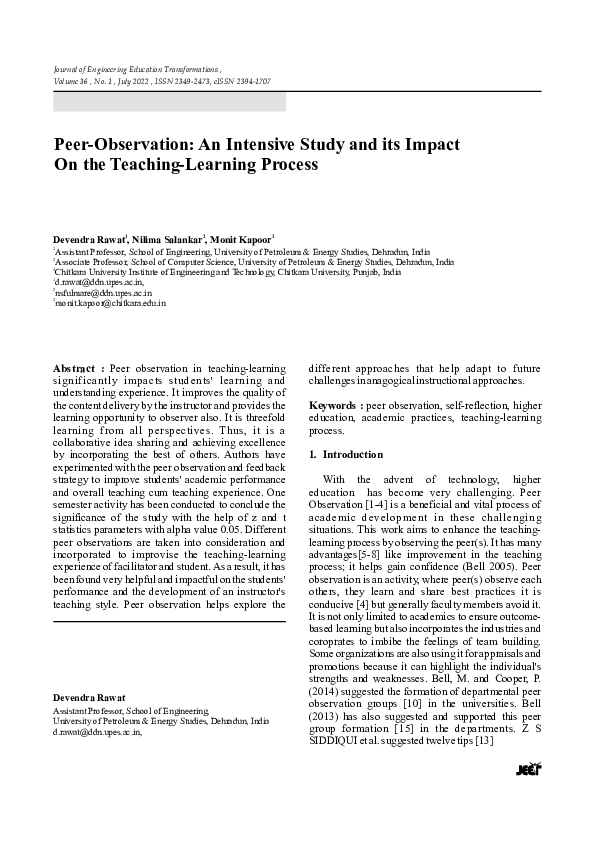 (PDF) Peer-Observation: An Intensive Study and its Impact On the ...