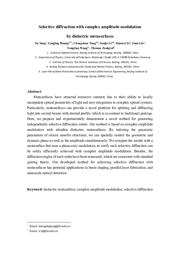 (PDF) Selective Diffraction with Complex Amplitude Modulation by ...