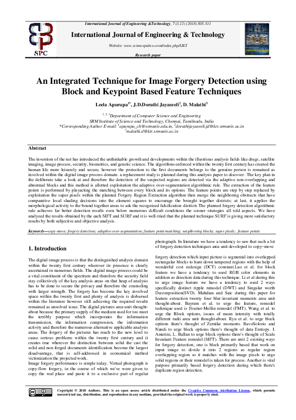 Pdf An Integrated Technique For Image Forgery Detection Using Block And Keypoint Based Feature