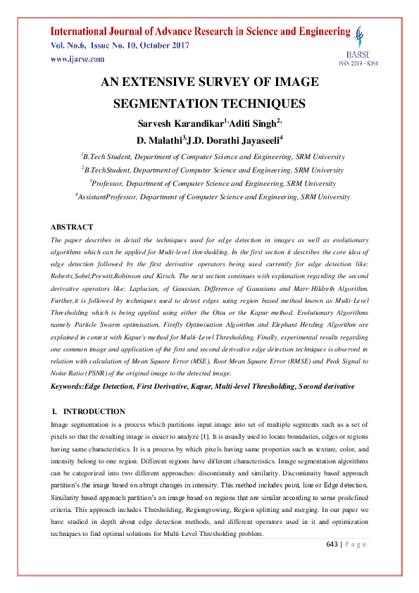 Pdf An Extensive Survey Of Image Segmentation Techniques