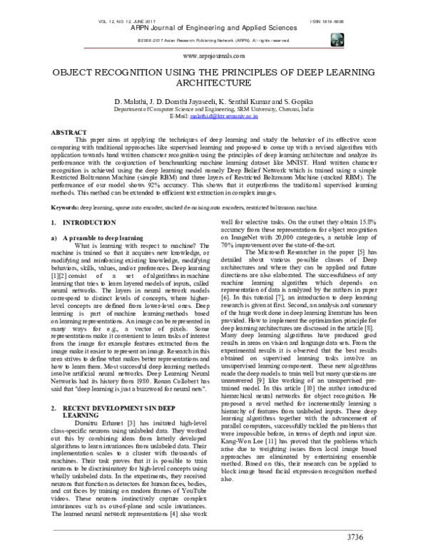 (PDF) Object Recognition Using the Principles of Deep Learning Architecture