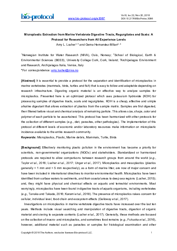 (PDF) Microplastic Extraction from Marine Vertebrate Digestive Tracts ...