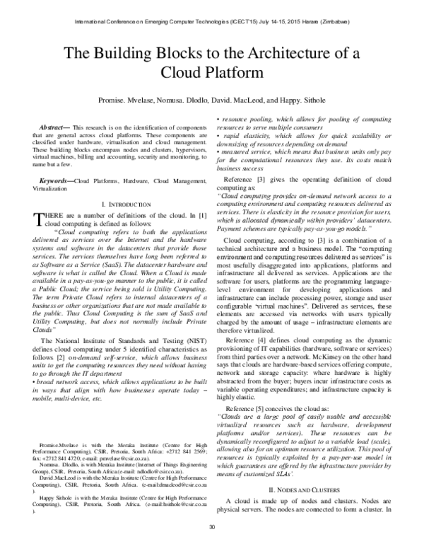 (PDF) The building blocks to the architecture of a cloud platform