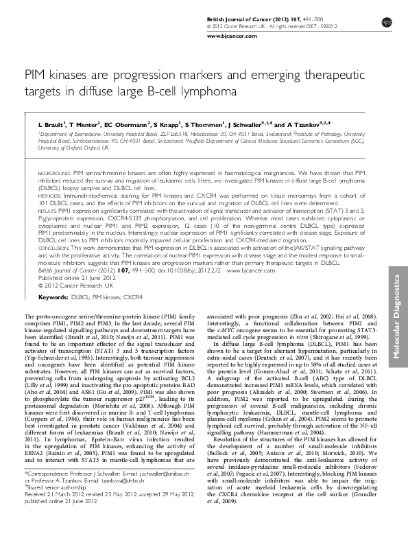 (PDF) PIM kinases are progression markers and emerging therapeutic ... (PDF) PIM kinases are progression markers and emerging therapeutic ...