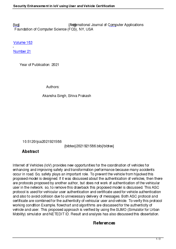 (PDF) Security Enhancement in IoV using User and Vehicle Certification