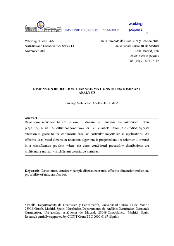 (PDF) Dimension Reduction Transformations In Discriminant Analysis