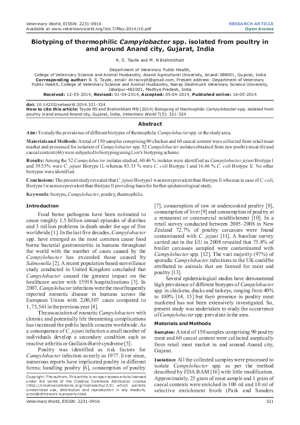 (PDF) Biotyping of thermophilic Campylobacter spp. isolated from ...