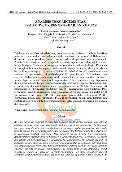 (PDF) Analisis Teks Argumentasi Dalam Tajuk Rencana Harian Kompas